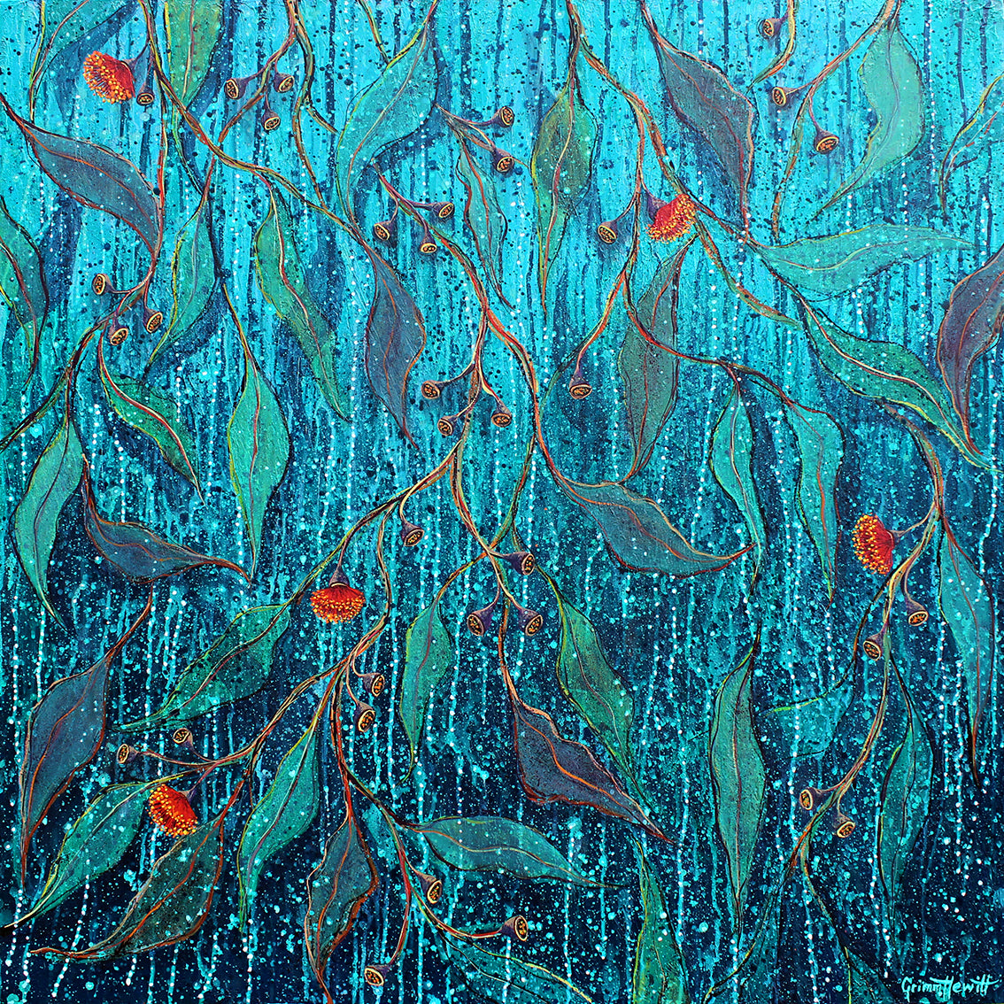 'Raindrops on Gumnuts' – Grimm-Hewitt Art Gallery